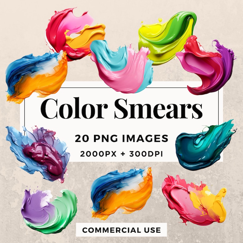 20 Color Smears Clipart Pack INSTANT DOWNLOAD 20 Vivid Color Smear ...