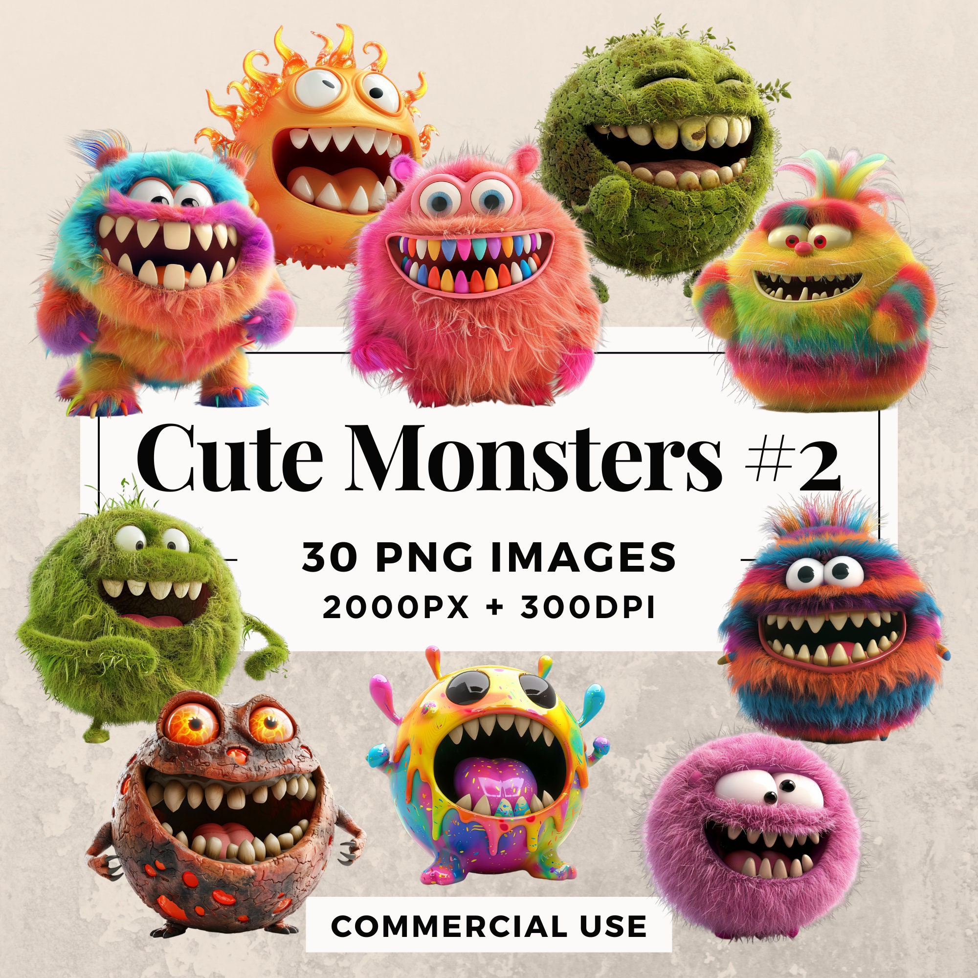 30 Cute Monsters #2 Clipart Pack INSTANT DOWNLOAD 30 Adorable Monster ...