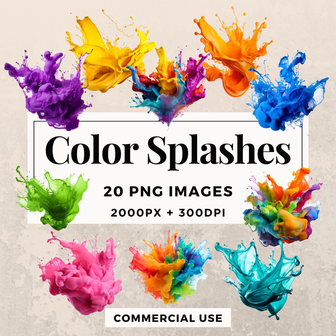 20 Color Splashes Clipart Pack INSTANT DOWNLOAD 20 Vibrant Color Splash ...