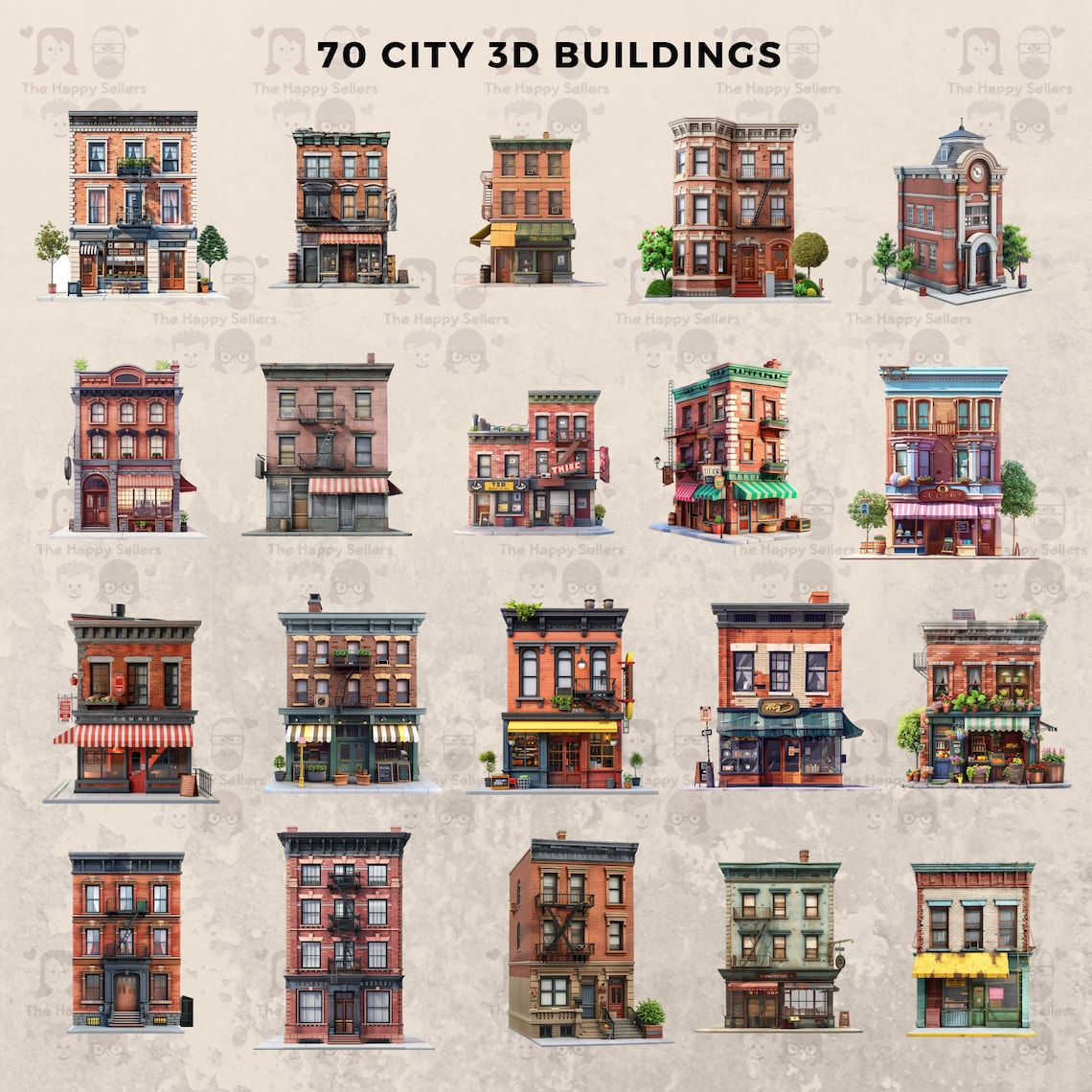 70 City 3D Buildings Clipart Pack - INSTANT DOWNLOAD , PNG Transparent ...