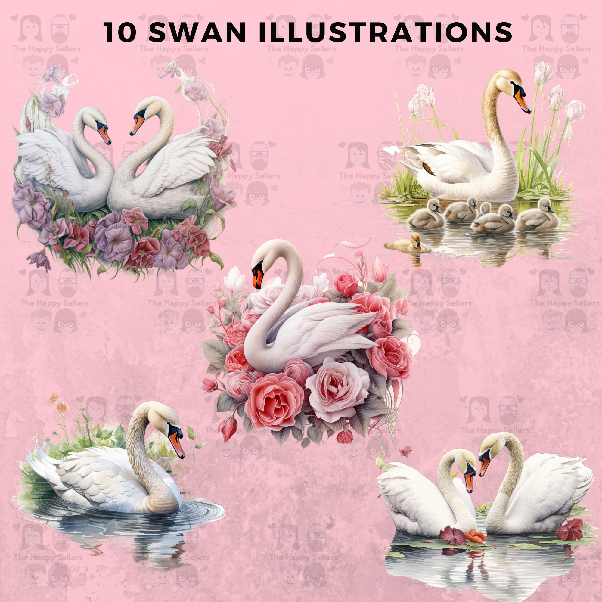 10 Swan Clipart Pack INSTANT DOWNLOAD 10 Graceful Swan Illustrations ...