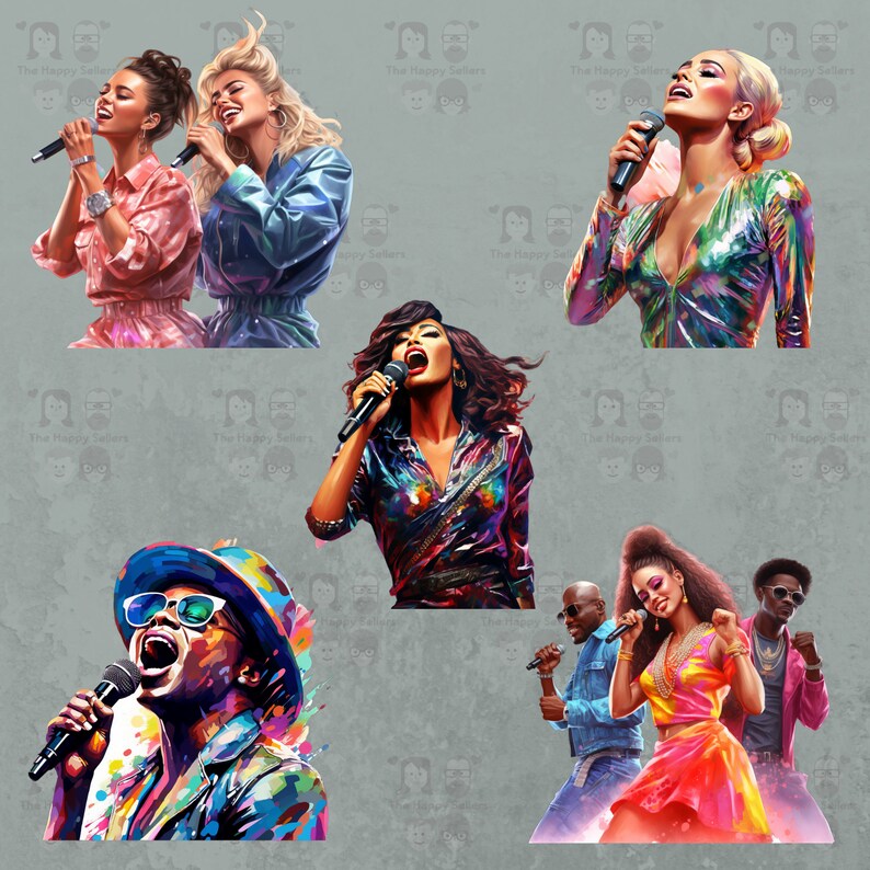 10 Pop Stars Clipart Pack INSTANT DOWNLOAD 10 Vibrant Pop Star ...
