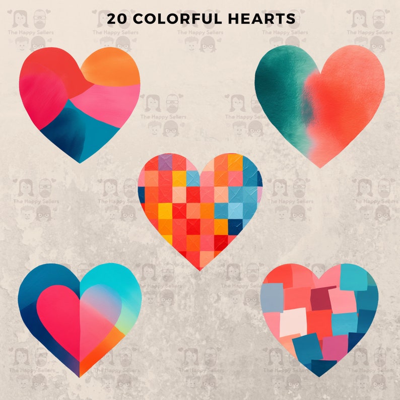 20 Colorful Hearts Clipart Pack INSTANT DOWNLOAD 20 Vibrant Heart ...
