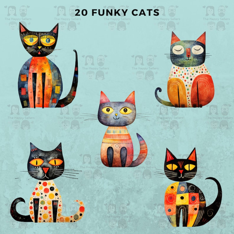 20 Funky Cats Clipart Pack INSTANT DOWNLOAD 20 Groovy Cat - Etsy