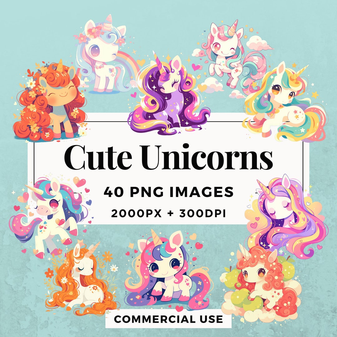 40 Cute Unicorns Clipart Pack INSTANT DOWNLOAD 40 Adorable Unicorn ...