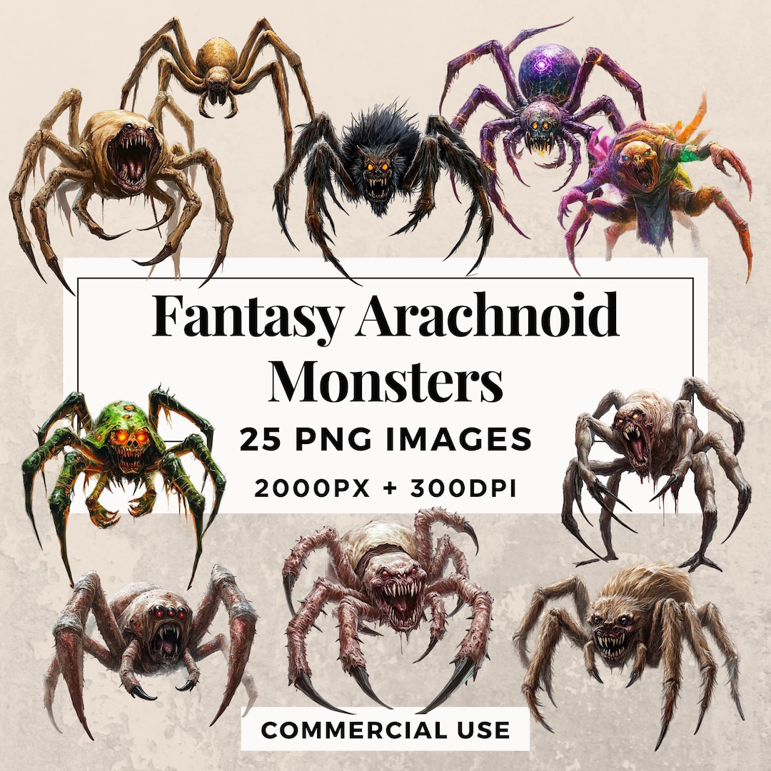 25 Fantasy Arachnoid Monsters Clipart Pack INSTANT DOWNLOAD 25 Spider ...