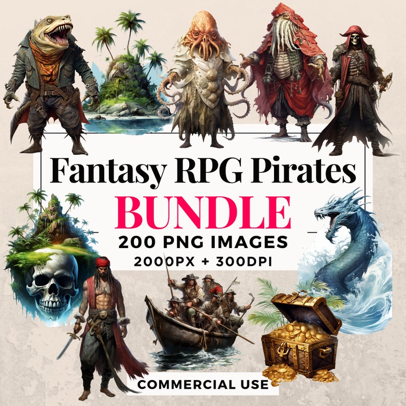 200 Fantasy RPG Pirates Clipart Bundle Instant Download, PNG Images ...