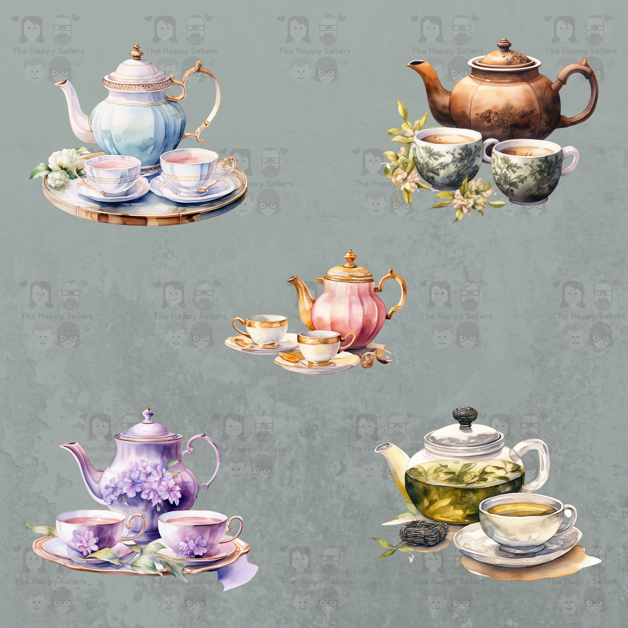 10 Watercolor Tea Time Clipart Pack INSTANT DOWNLOAD 10 Charming Tea ...