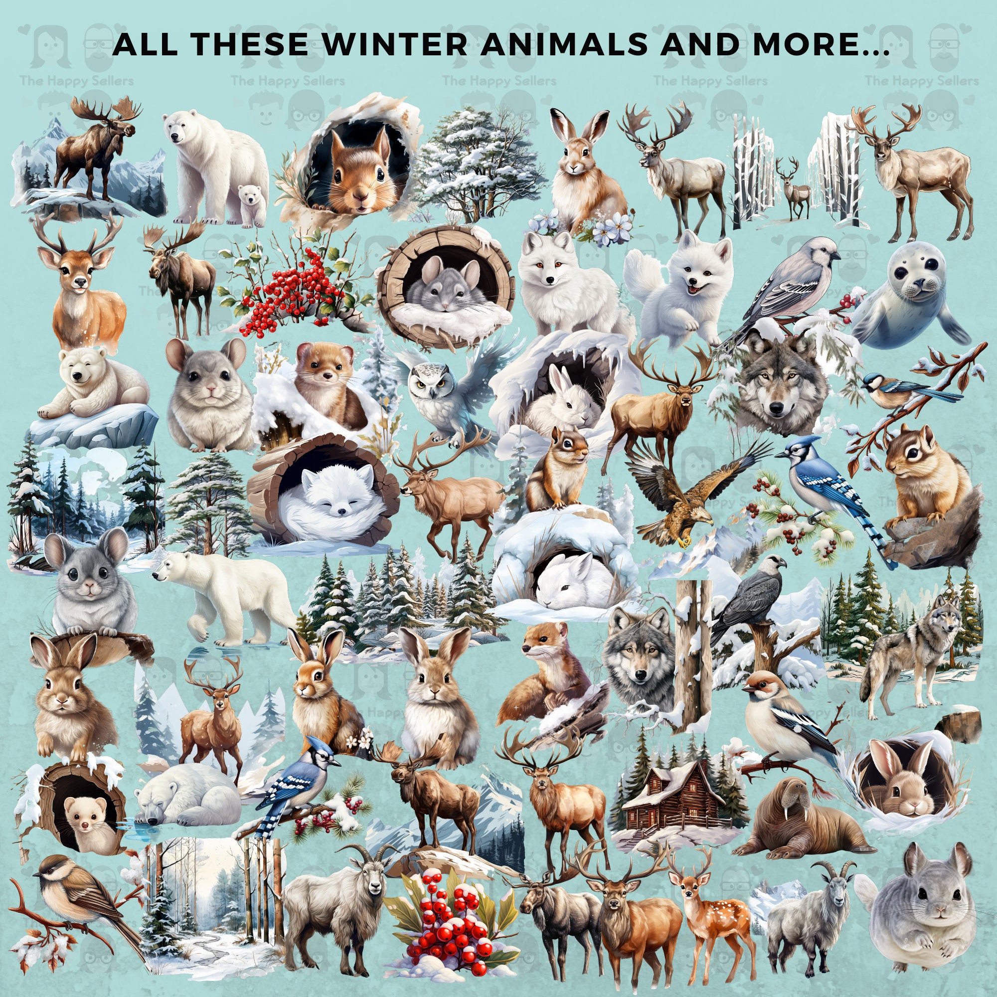 130 Winter Animals Clipart Bundle Instant Download, Wildlife ...