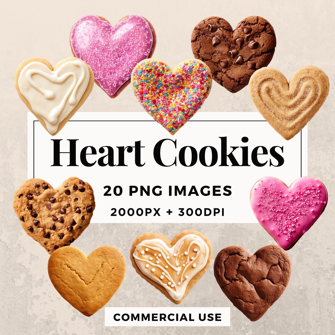 20 Heart Cookies Clipart Pack INSTANT DOWNLOAD 20 Heart-shaped Cookie ...