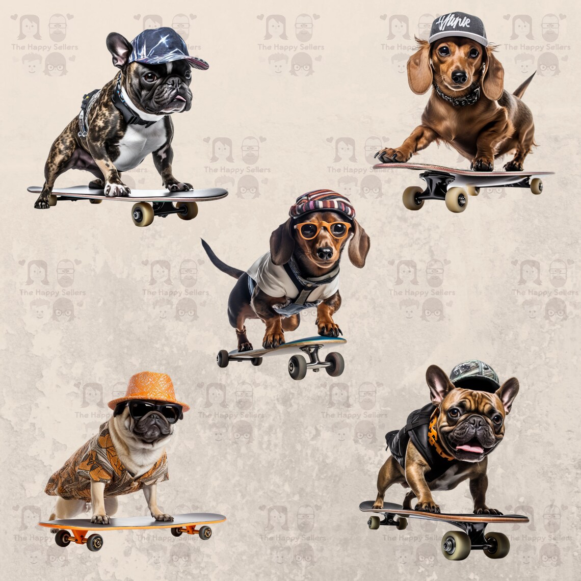 10 Skateboarding Dogs Clipart Pack INSTANT DOWNLOAD 10 Skateboarding ...