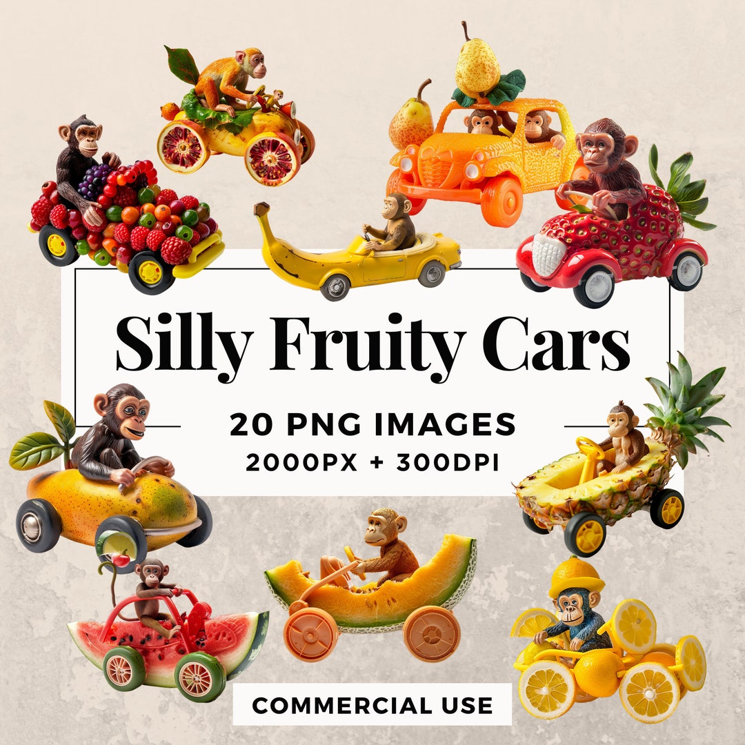 20 Silly Fruity Cars Clipart Pack INSTANT DOWNLOAD 20 Whimsical Fruit ...