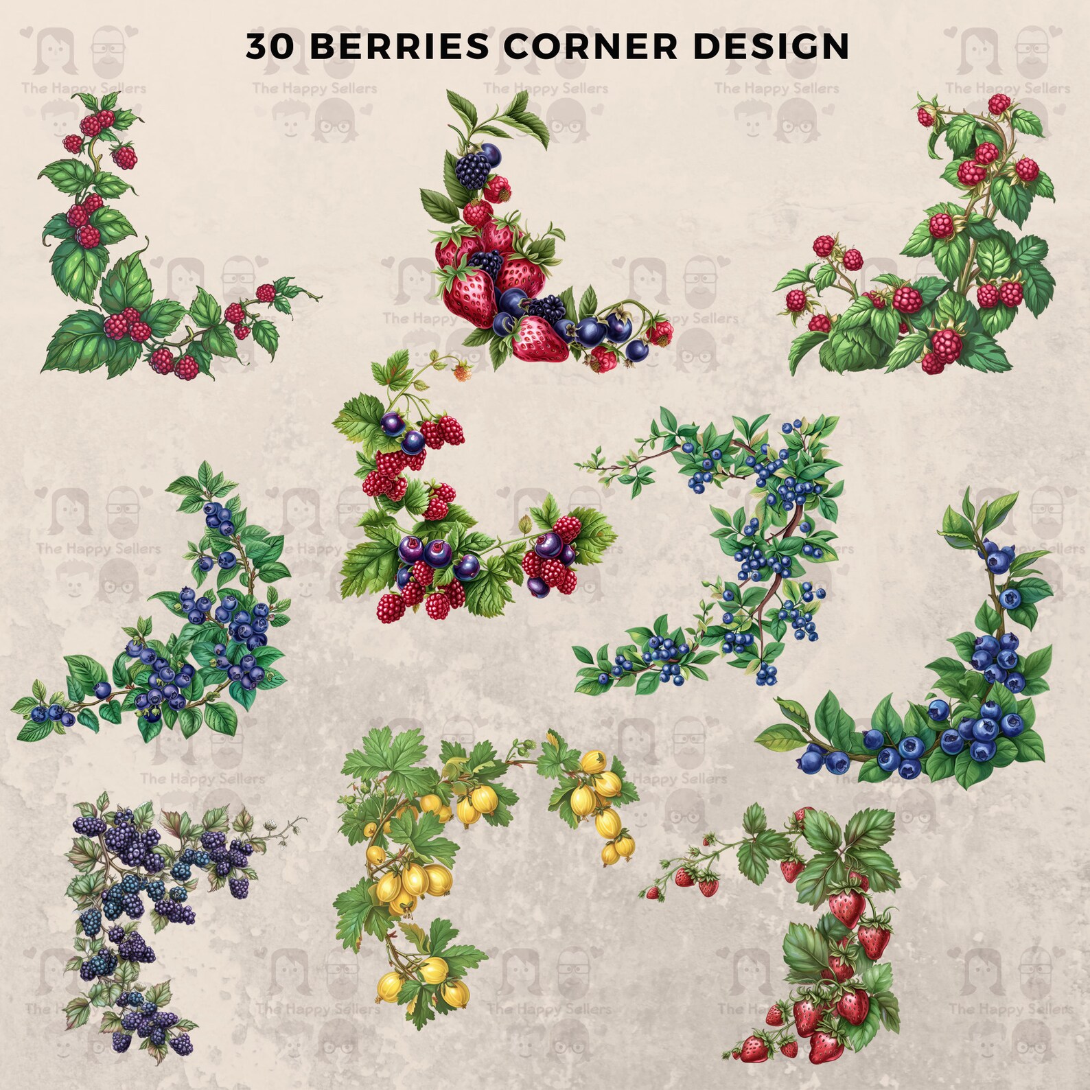 30 Berries Corner Design Clipart Pack INSTANT DOWNLOAD 30 Delightful ...