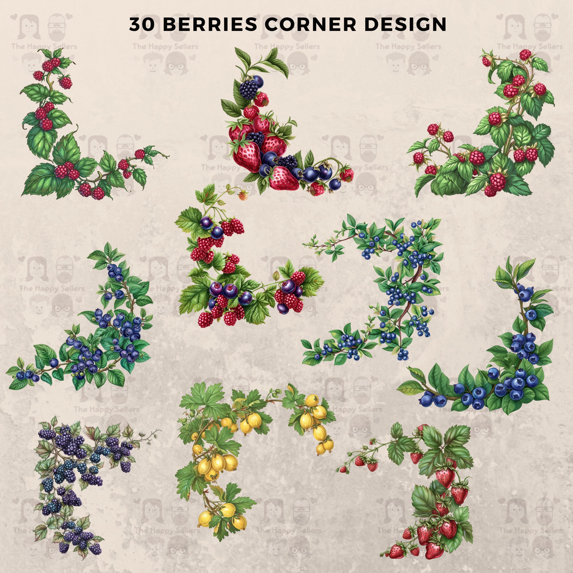 30 Berries Corner Design Clipart Pack INSTANT DOWNLOAD 30 Delightful ...