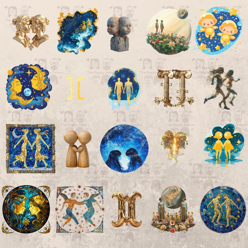 35 Gemini Clipart Pack INSTANT DOWNLOAD 35 Zodiac Illustrations, PNG ...