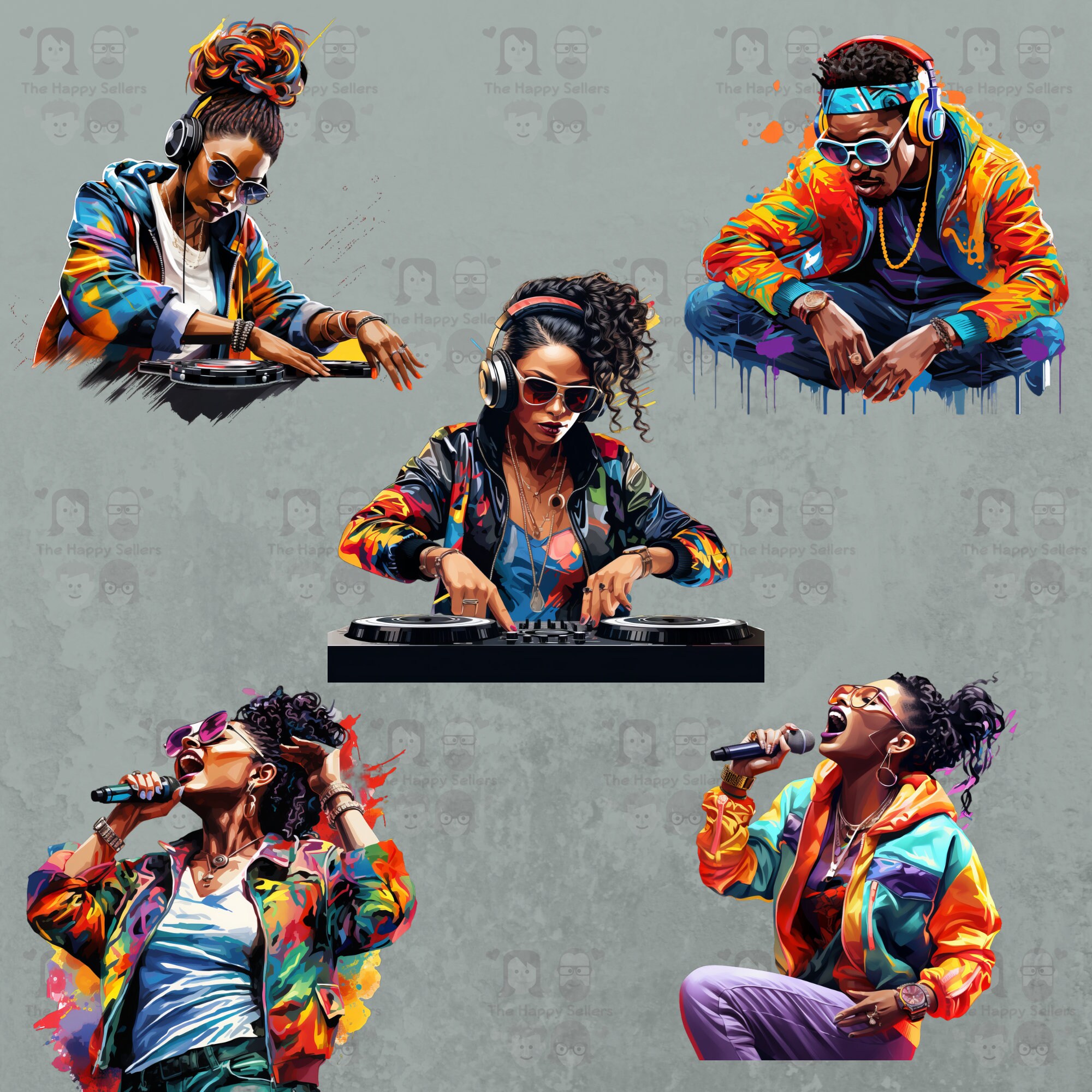 20 Hip Hop Stars Clipart Pack INSTANT DOWNLOAD 20 Hip Hop Illustrations ...