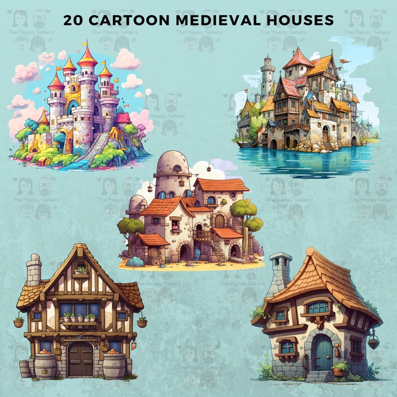 20 Cartoon Medieval Houses Clipart Pack INSTANT DOWNLOAD 20 Medieval ...