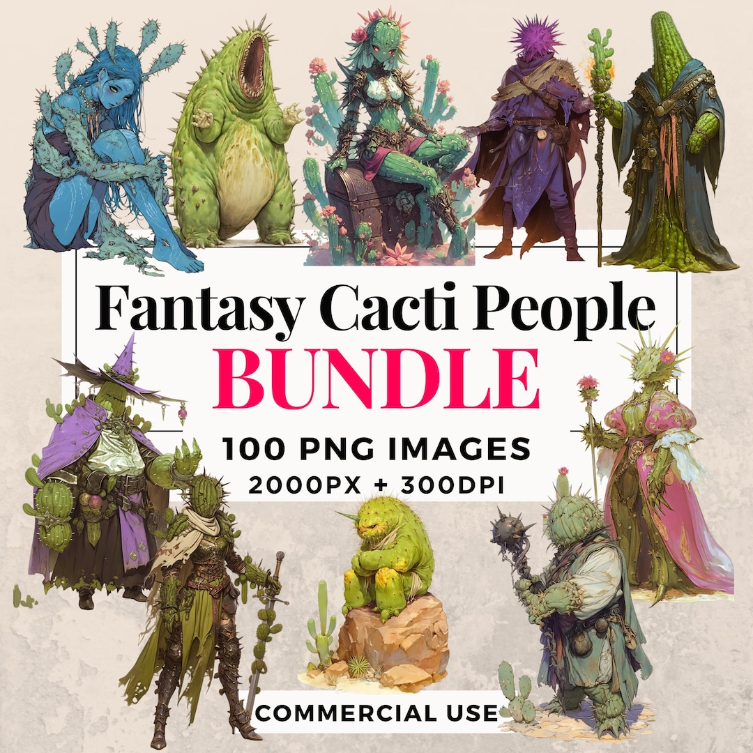 100 Fantasy Cacti People Clipart Bundle - Instant Download, PNG Images ...
