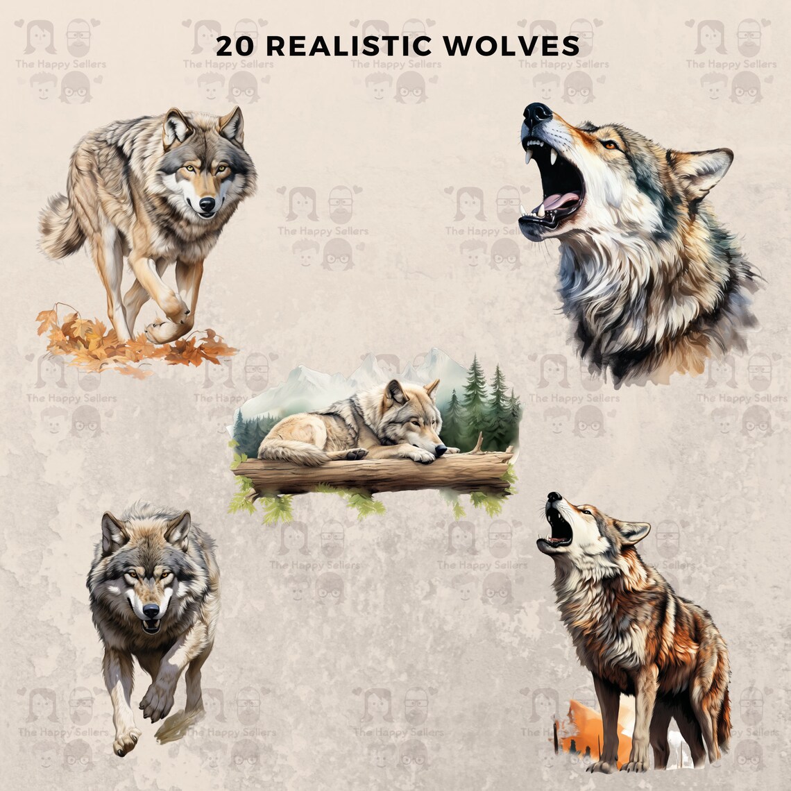 20 Realistic Wolves Clipart Pack INSTANT DOWNLOAD 20 Wolf - Etsy UK