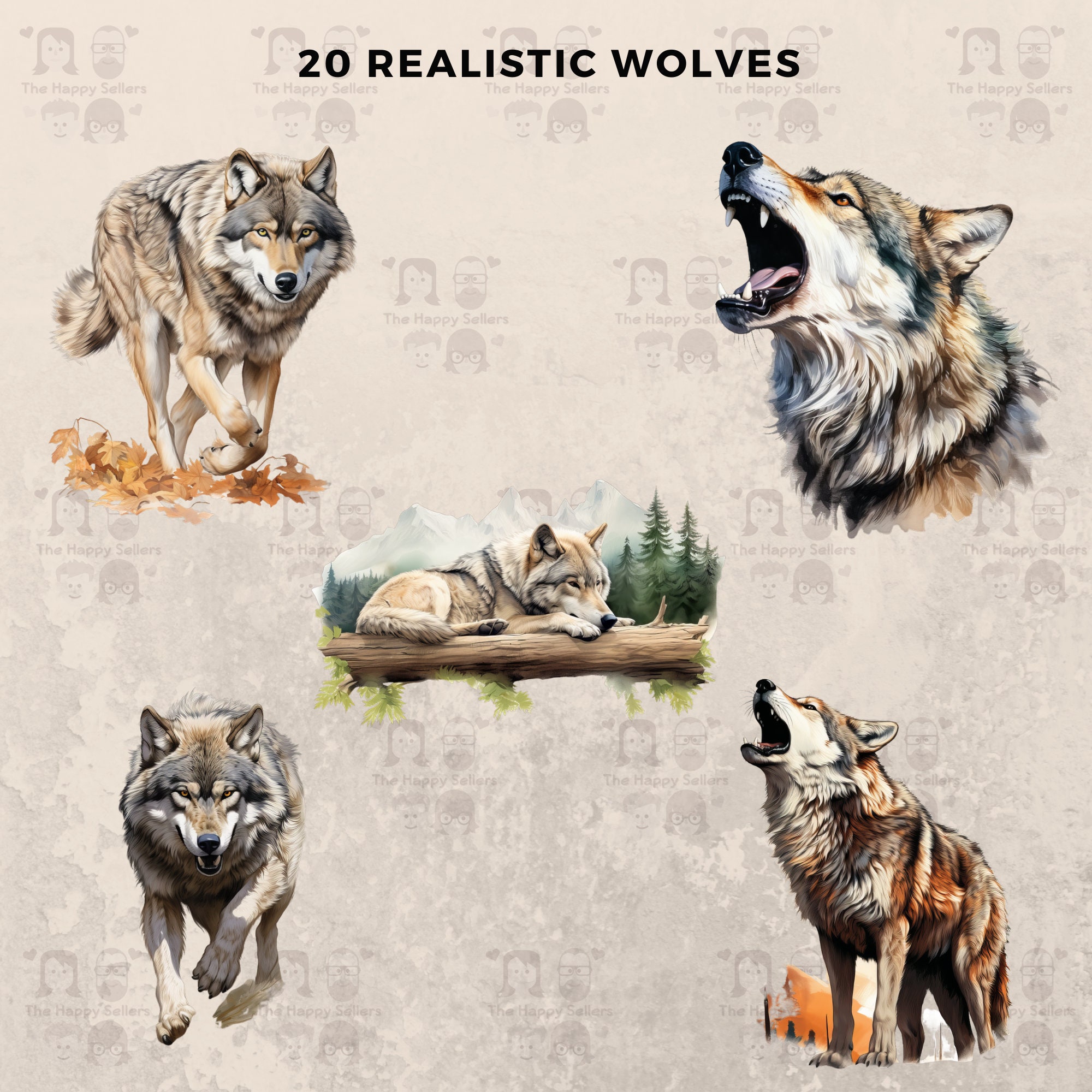 20 Realistic Wolves Clipart Pack INSTANT DOWNLOAD 20 Wolf - Etsy UK