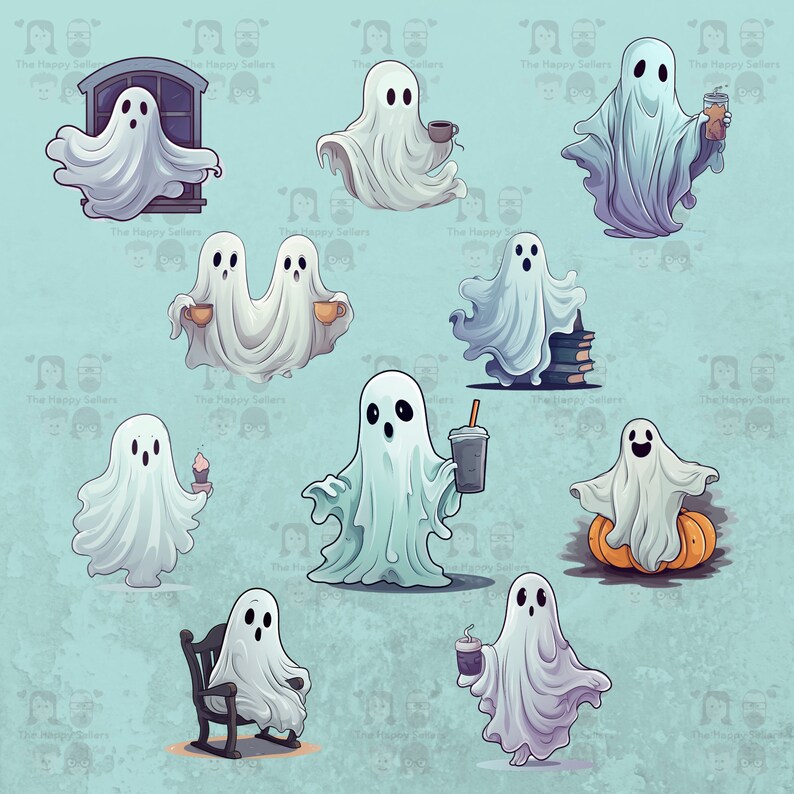 40 Cute Ghosts Clipart Pack INSTANT DOWNLOAD 40 Adorable Ghost - Etsy