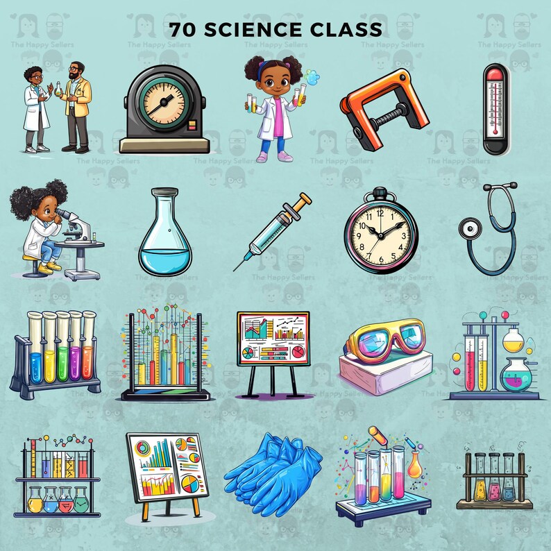 70 Science Class Clipart Pack INSTANT DOWNLOAD 70 Fun Science-themed ...