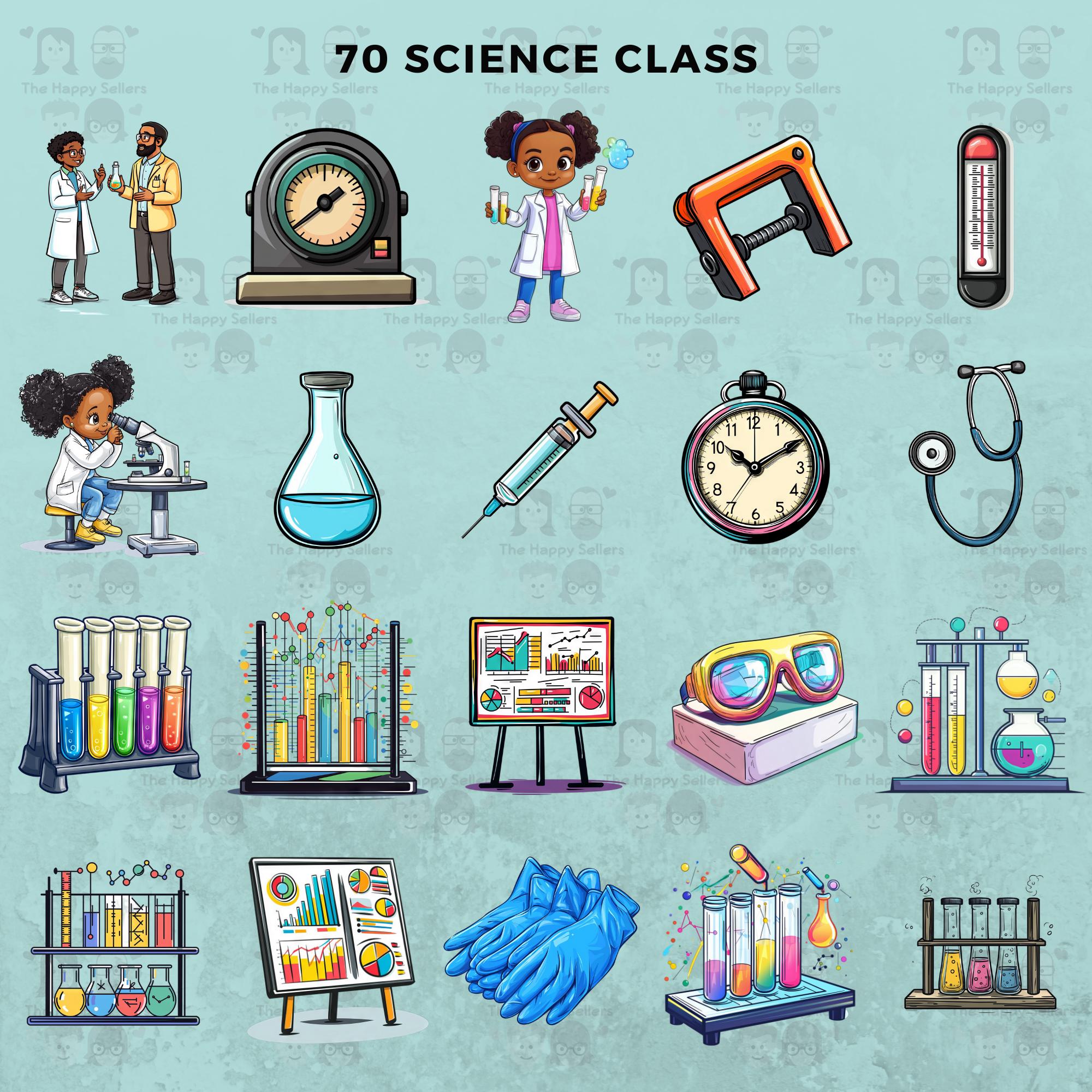 70 Science Class Clipart Pack INSTANT DOWNLOAD 70 Fun Science-themed ...