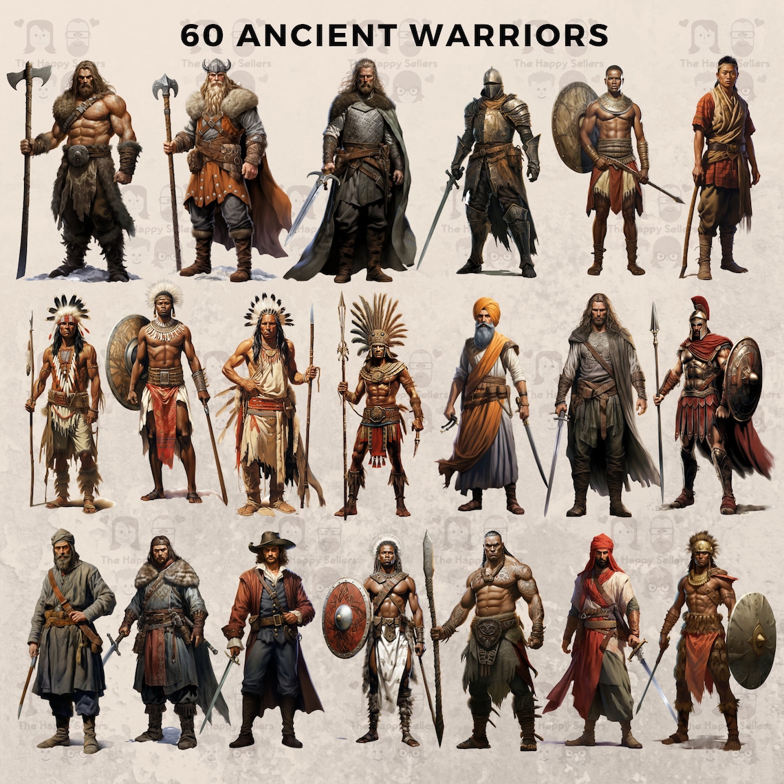 60 Ancient Warriors Clipart Pack INSTANT DOWNLOAD 60 Mighty Ancient ...