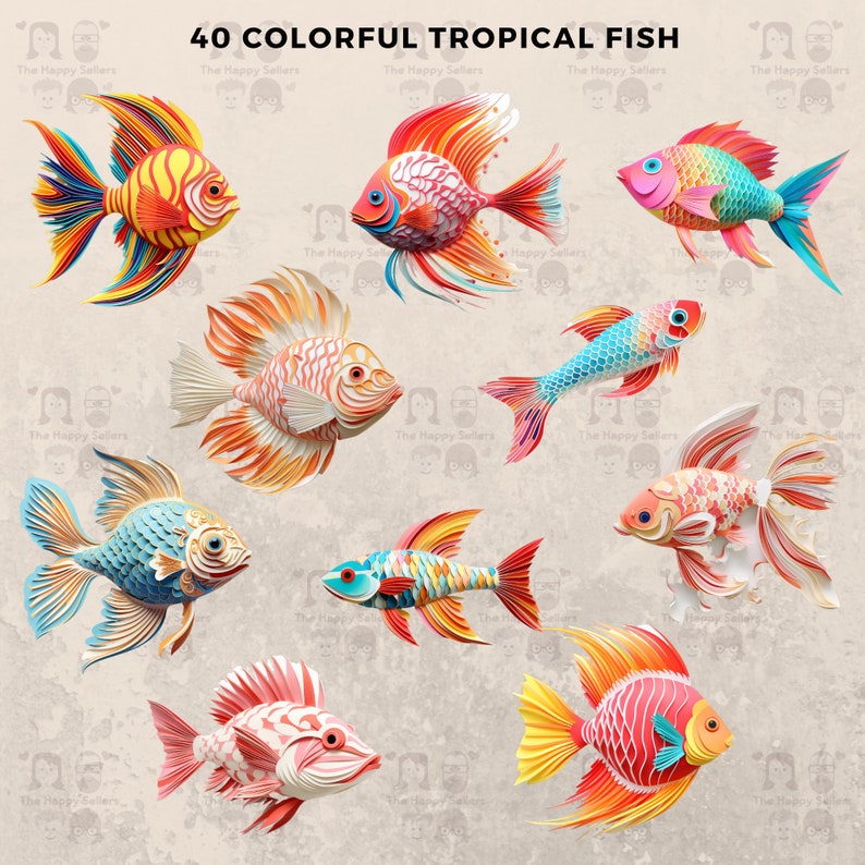 40 Colorful Tropical Fish Clipart Pack INSTANT DOWNLOAD 40 Underwater ...
