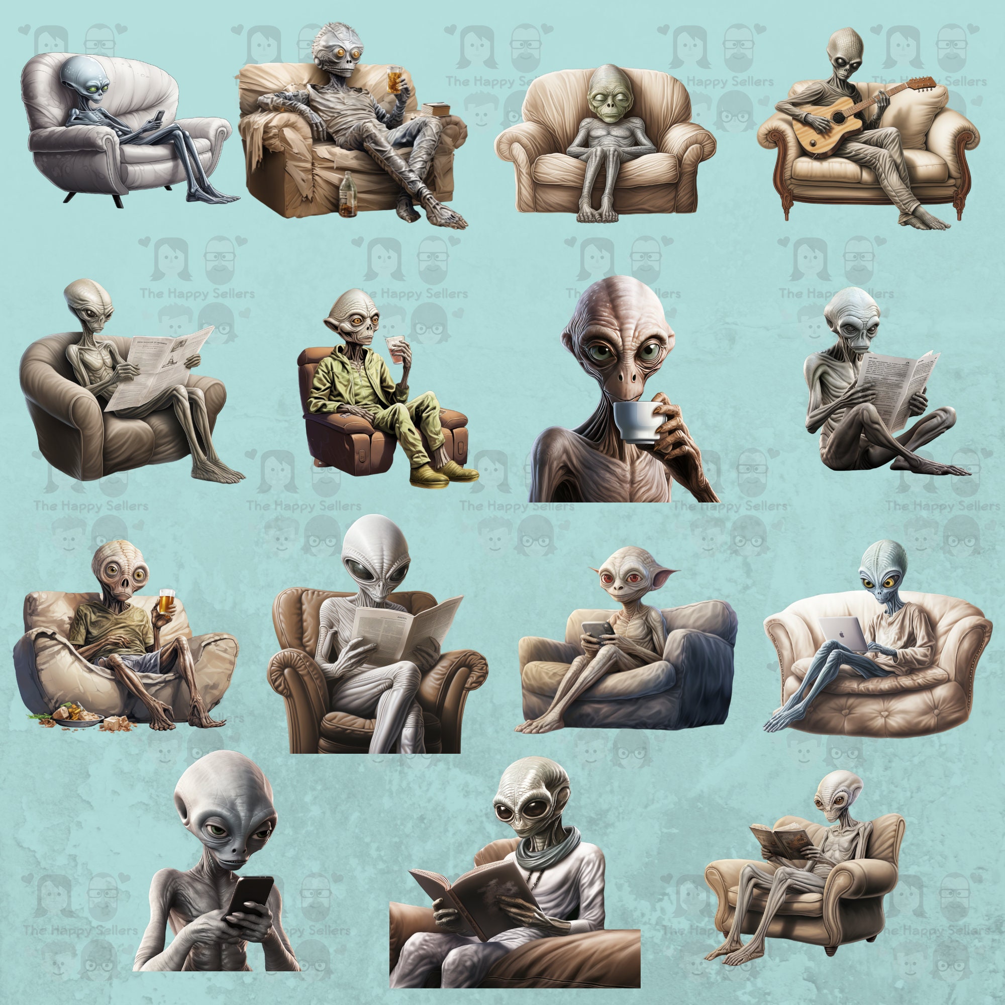 40 Lazy Aliens Clipart Pack INSTANT DOWNLOAD 40 Laid-back Alien ...