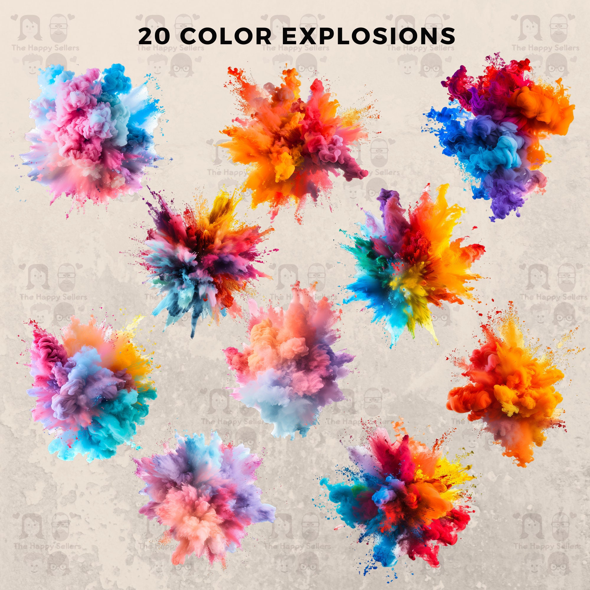 20 Color Explosions Clipart Pack INSTANT DOWNLOAD 20 Vibrant Explosion ...