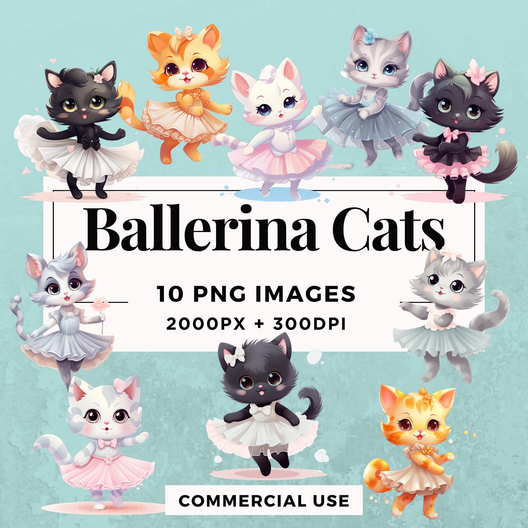 10 Ballerina Cats Clipart Pack INSTANT DOWNLOAD 10 Adorable Feline ...