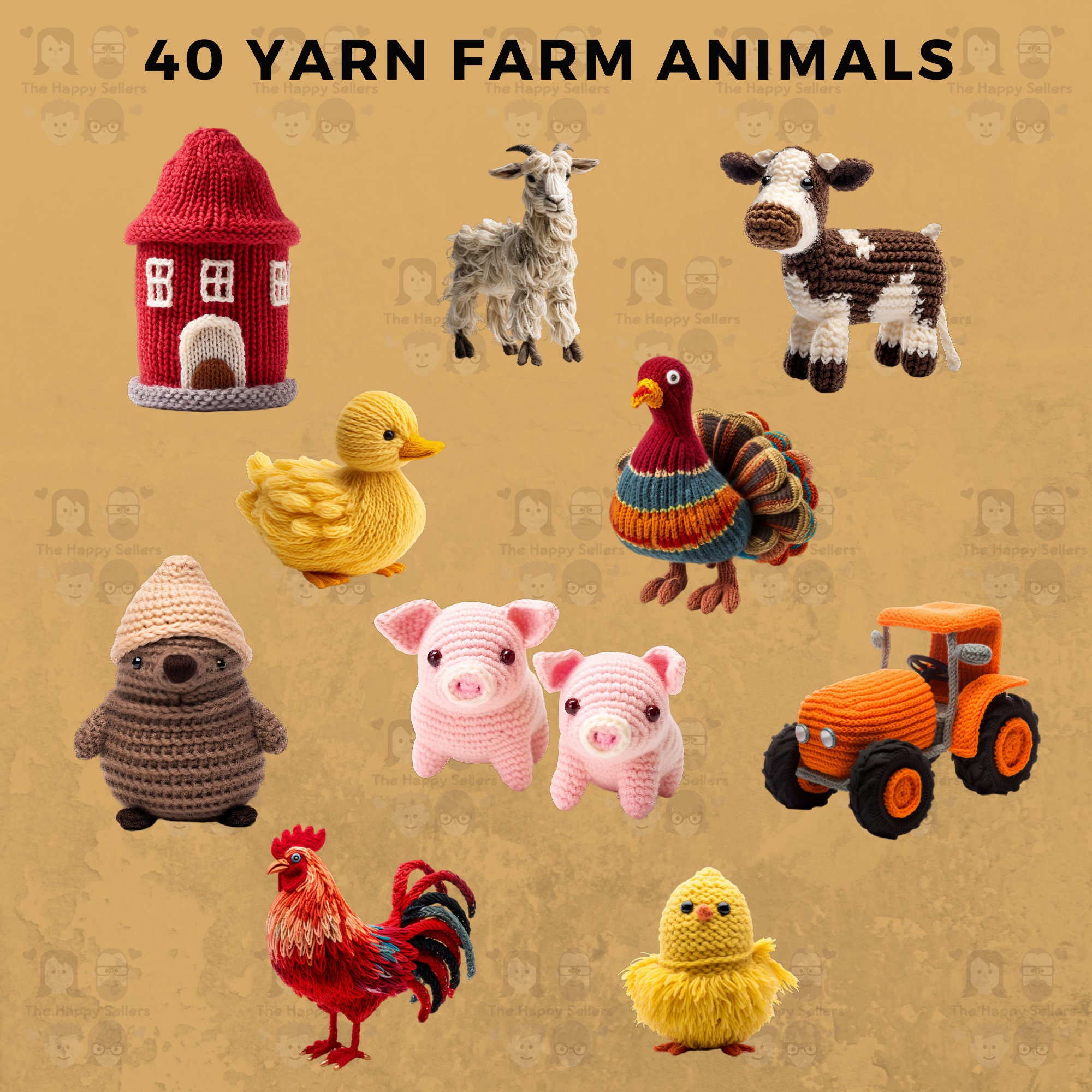 40 Yarn Farm Animals Clipart Pack INSTANT DOWNLOAD Yarn Animal - Etsy