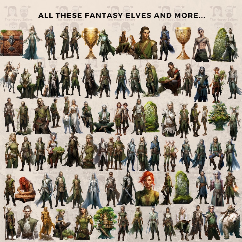 184 Fantasy Elves Clipart Bundle - Instant Download, Enchanting Elf ...