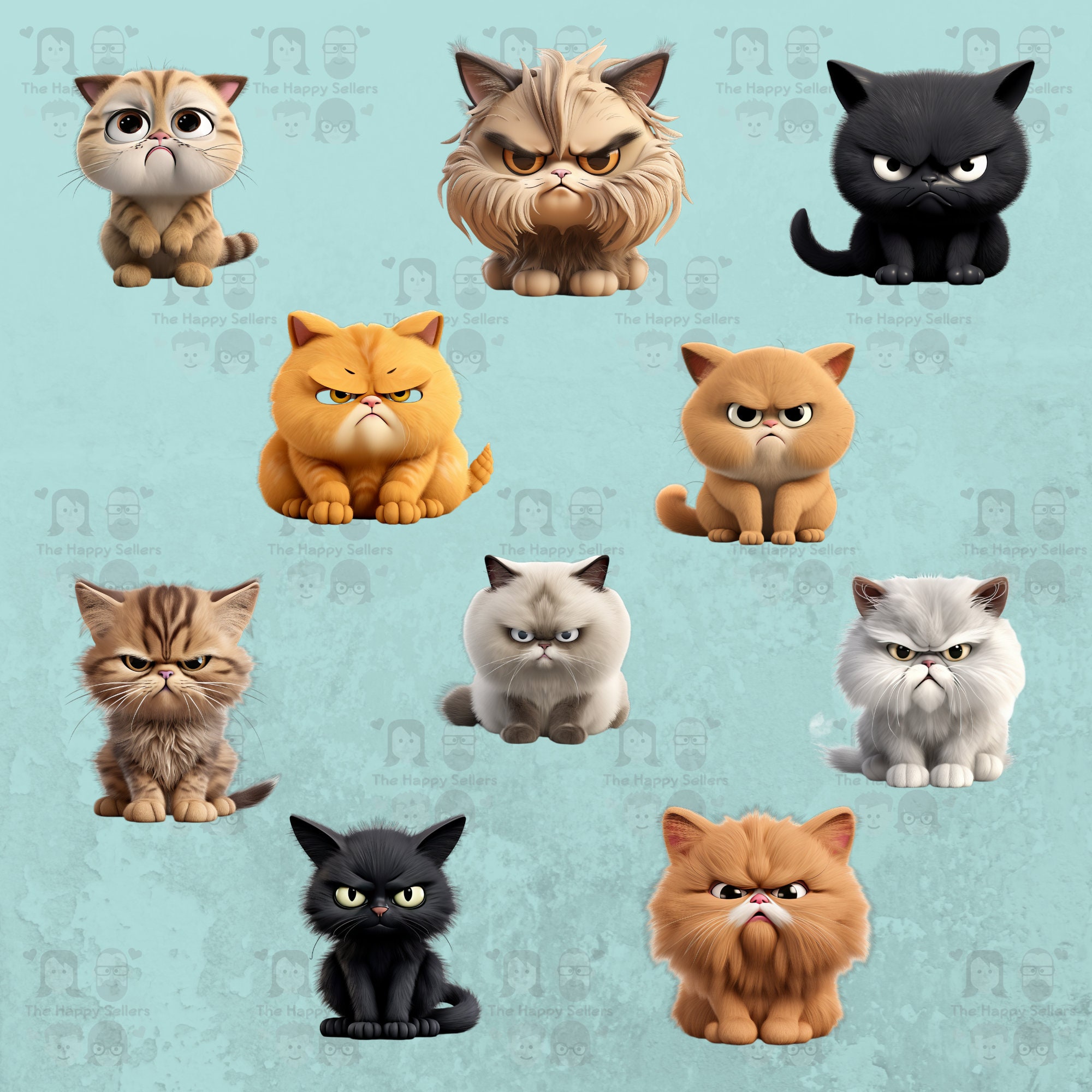 30 Grumpy Cats Clipart Pack INSTANT DOWNLOAD 30 Moody Feline ...