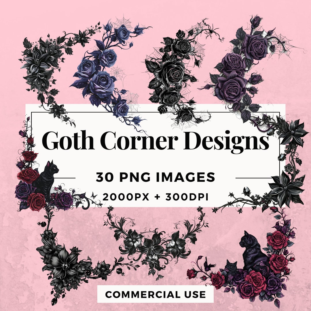 30 Goth Corner Designs Clipart Pack - INSTANT DOWNLOAD, PNG Transparent ...