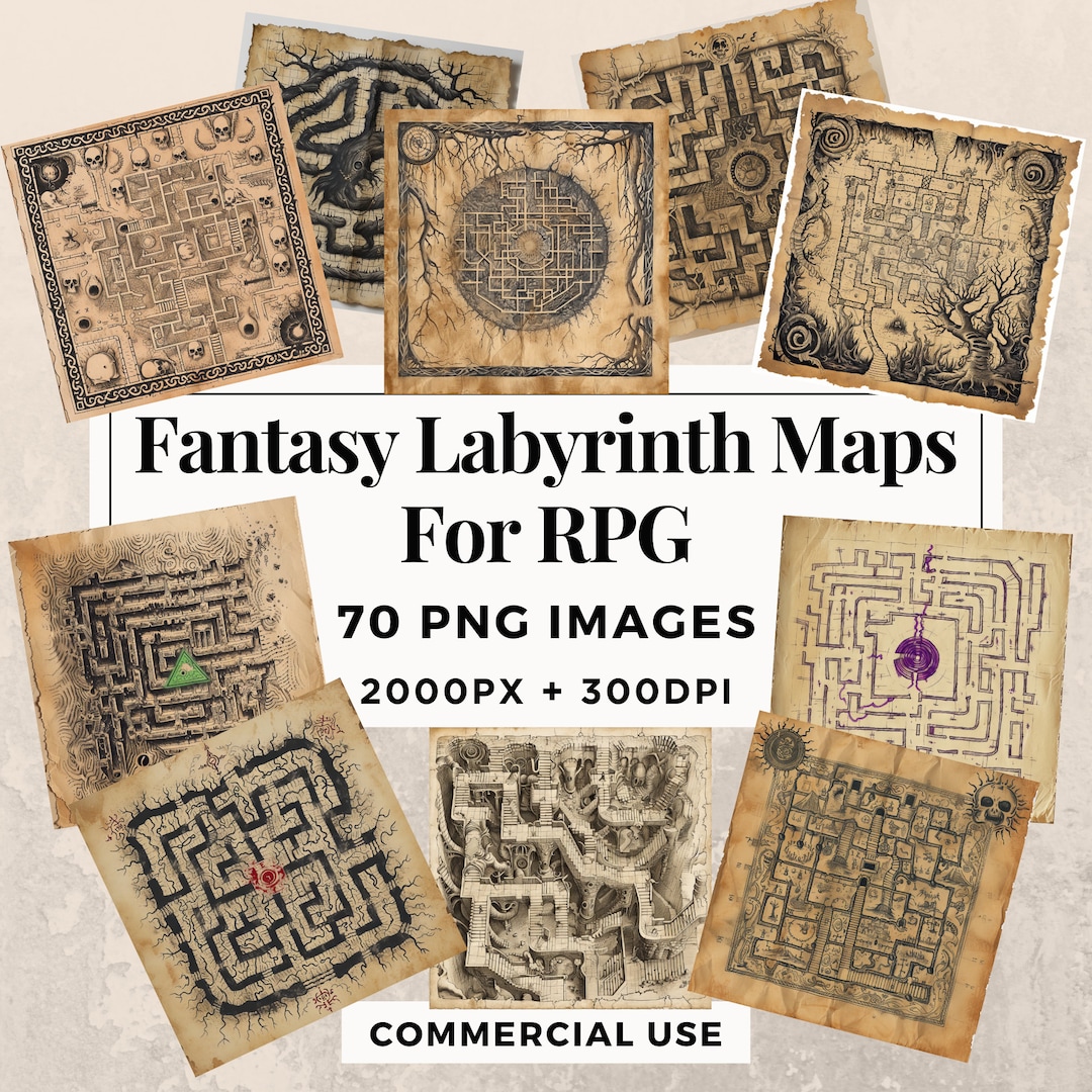 70 Fantasy Labyrinth Maps for RPG Clipart Pack INSTANT DOWNLOAD 70 ...