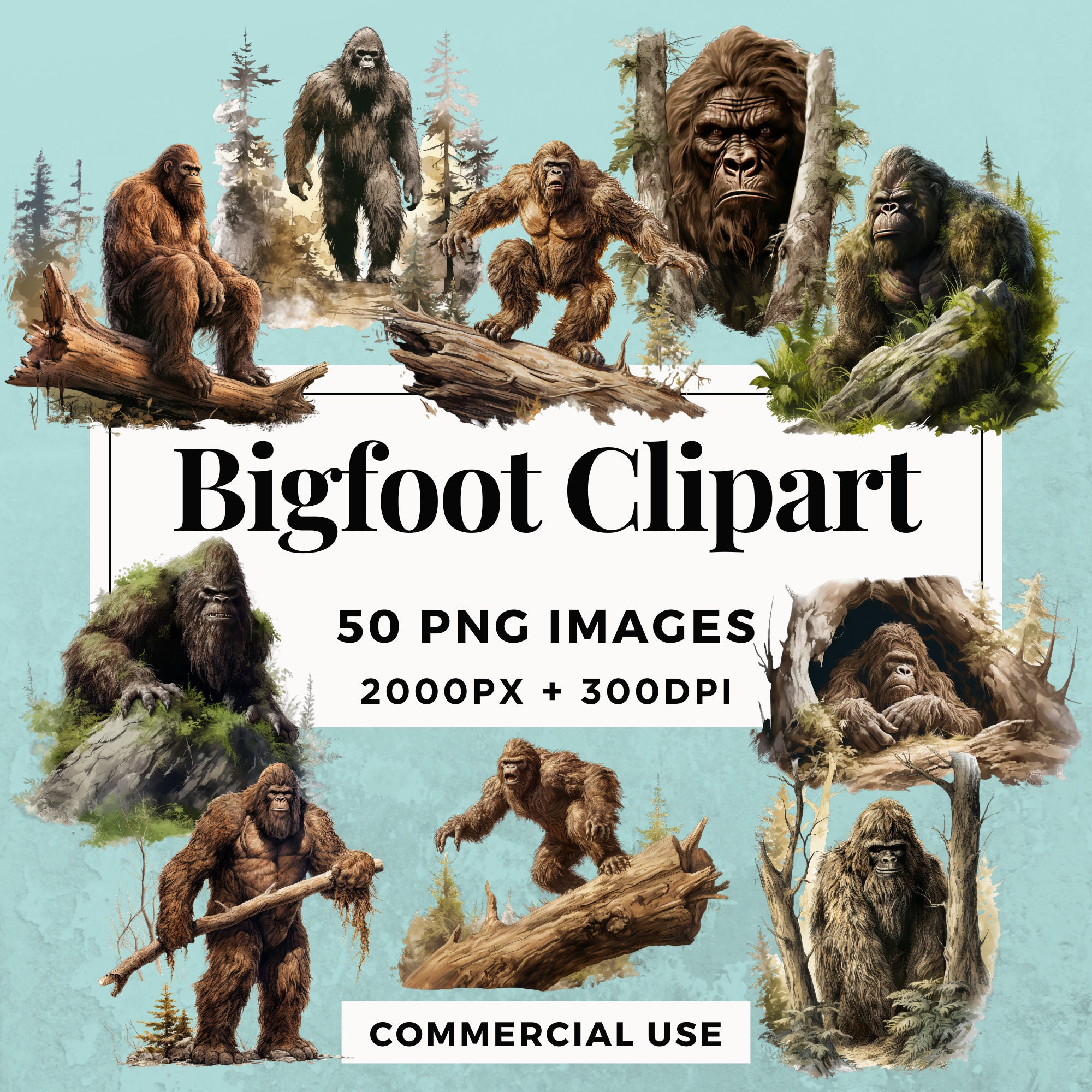 50 Bigfoot Clipart Pack INSTANT DOWNLOAD 50 Sasquatch Illustrations ...