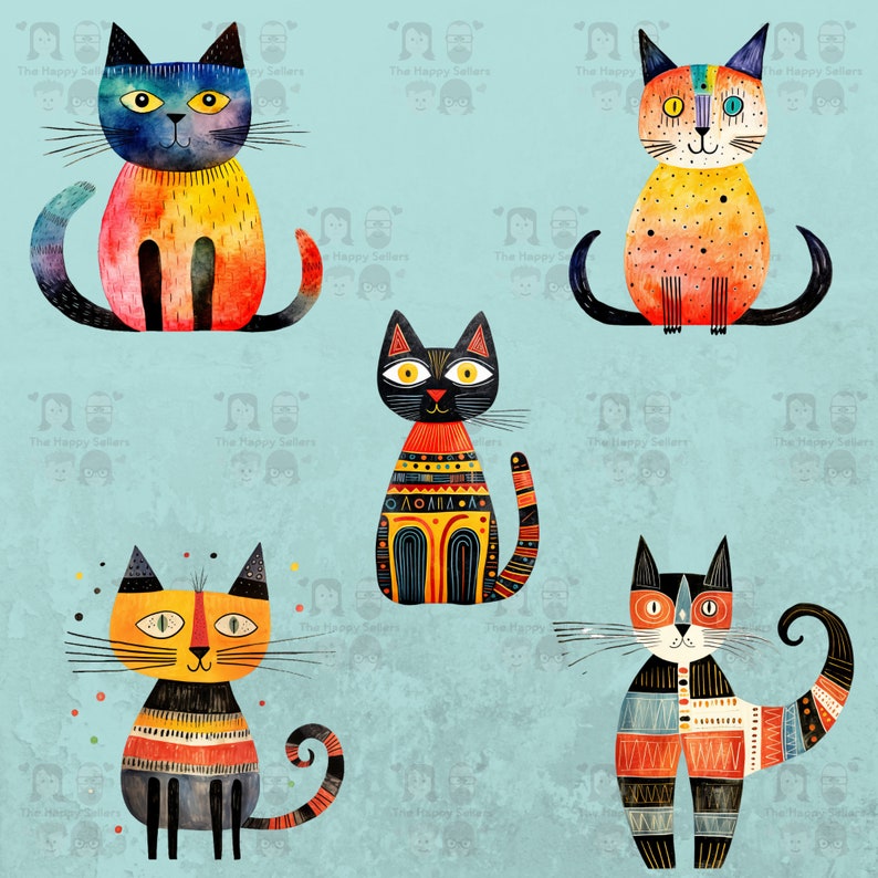 20 Funky Cats Clipart Pack INSTANT DOWNLOAD 20 Groovy Cat - Etsy