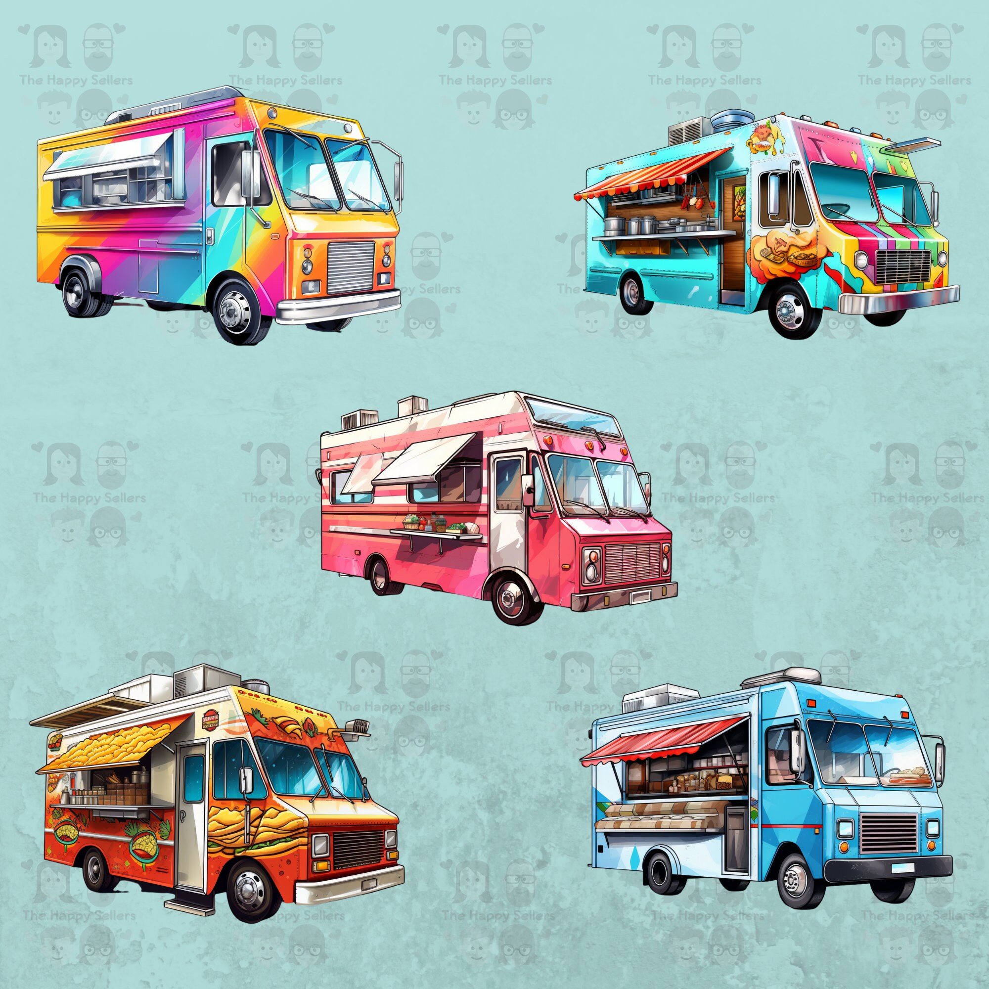 10 Colorful Food Trucks Clipart Pack INSTANT DOWNLOAD 10 Food Truck ...