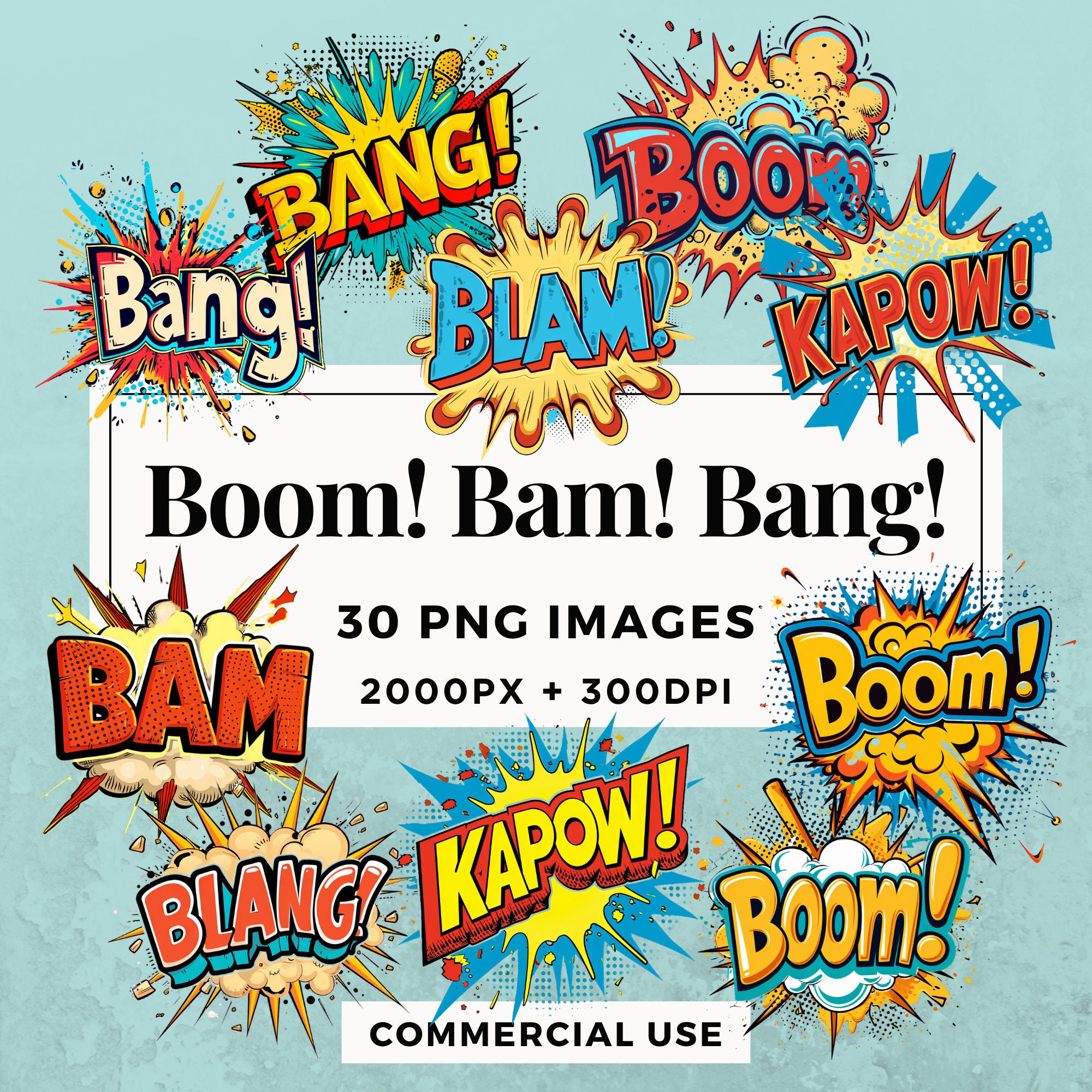 30 Boom Bam Bang Clipart Pack INSTANT DOWNLOAD, PNG Transparent ...