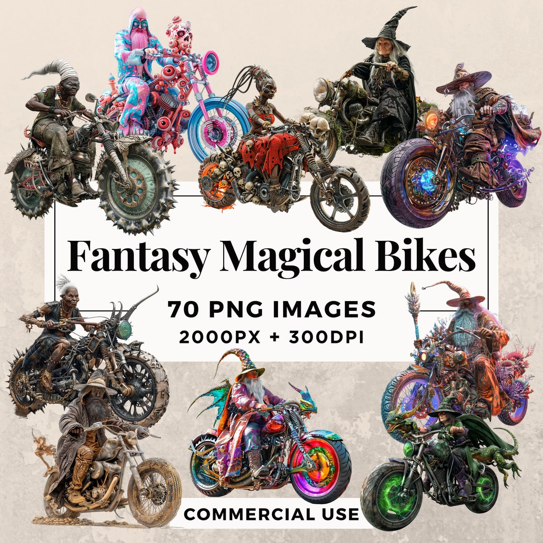 70 Fantasy Magical Bikes Clipart Pack - INSTANT DOWNLOAD, PNG ...