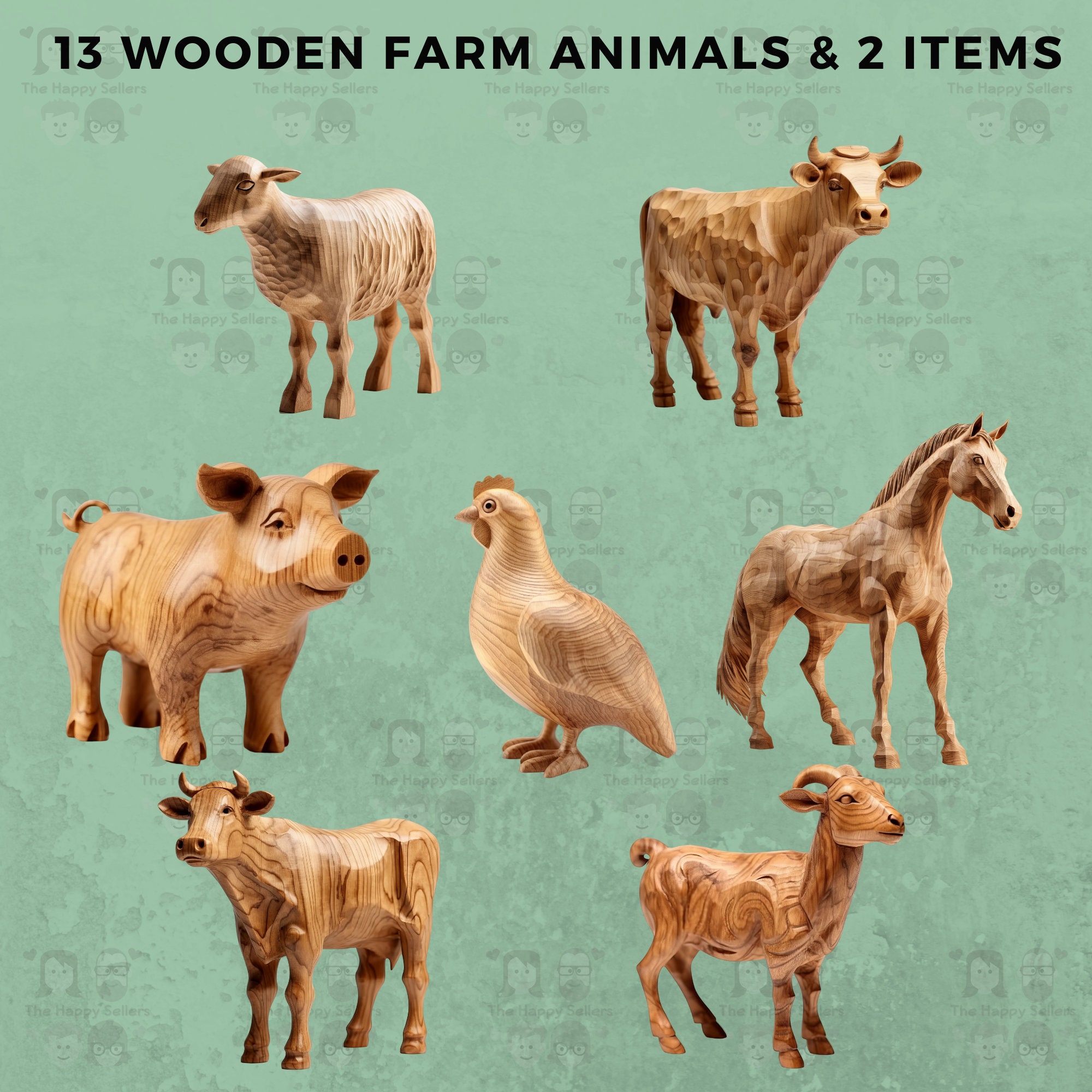 15 Wooden Farm Animals Clipart Pack INSTANT DOWNLOAD 15 Illustrations ...