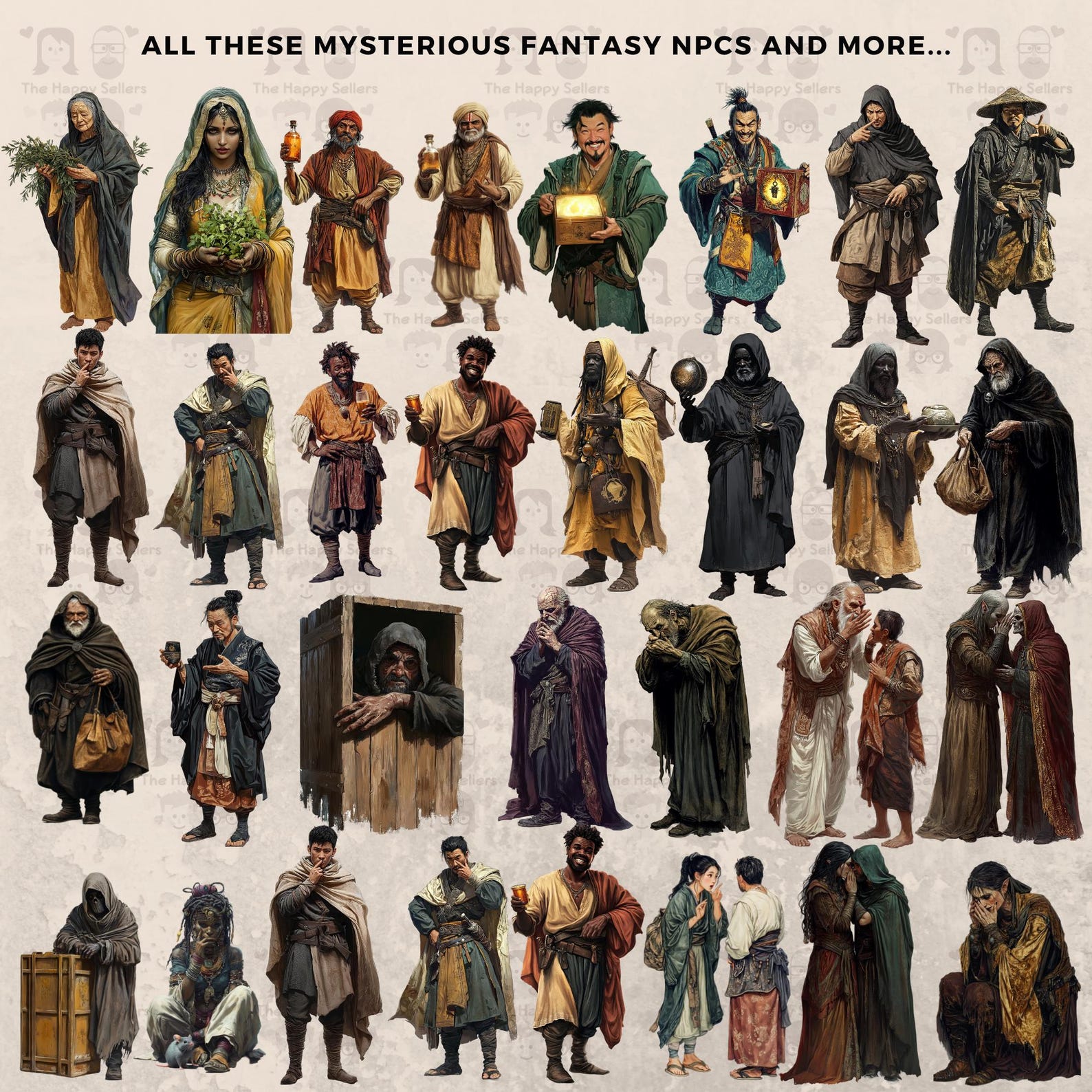 95 Mysterious Fantasy Npcs Clipart Bundle - Instant Download, PNG ...