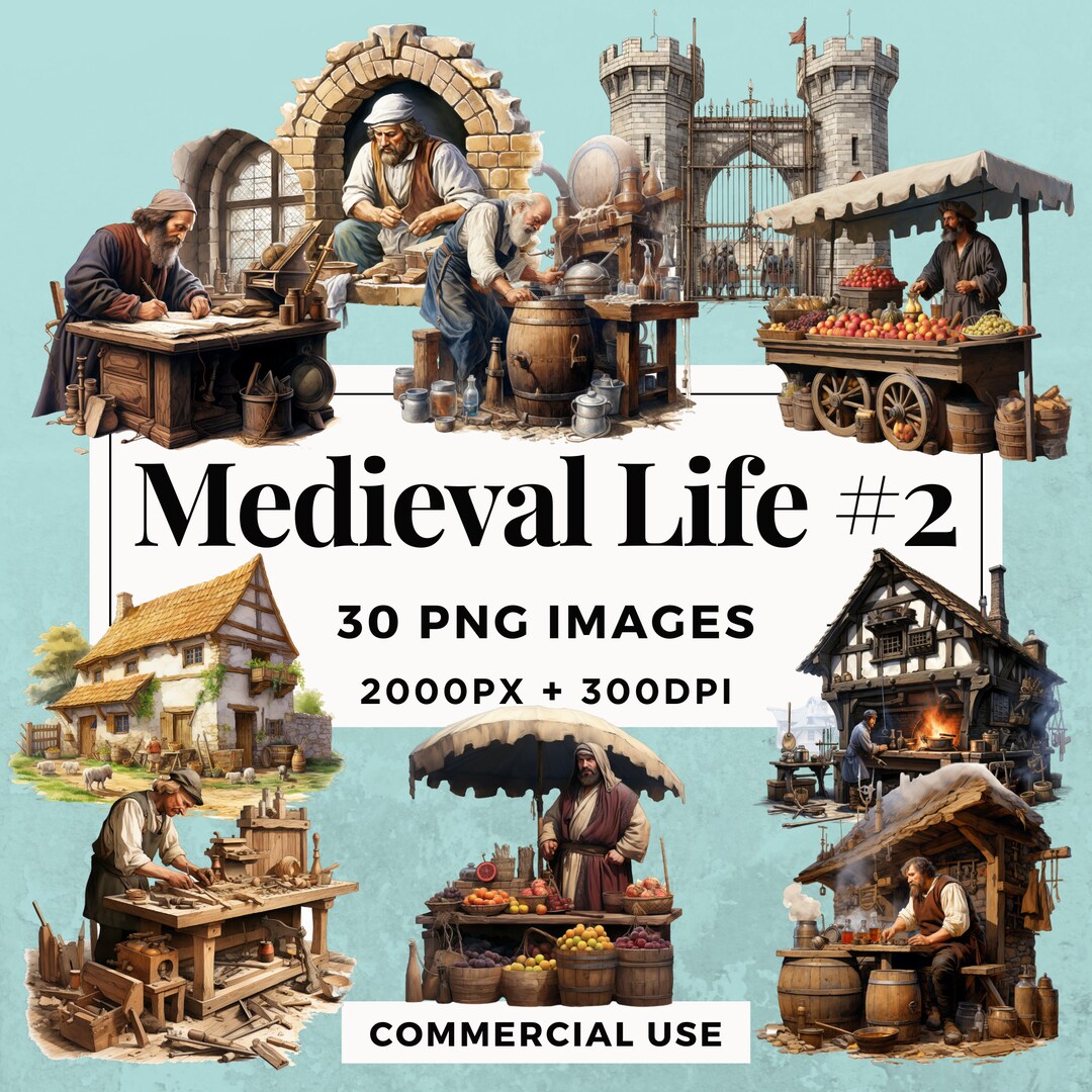 30 Medieval Life #2 Clipart Pack INSTANT DOWNLOAD 30 Medieval Life ...