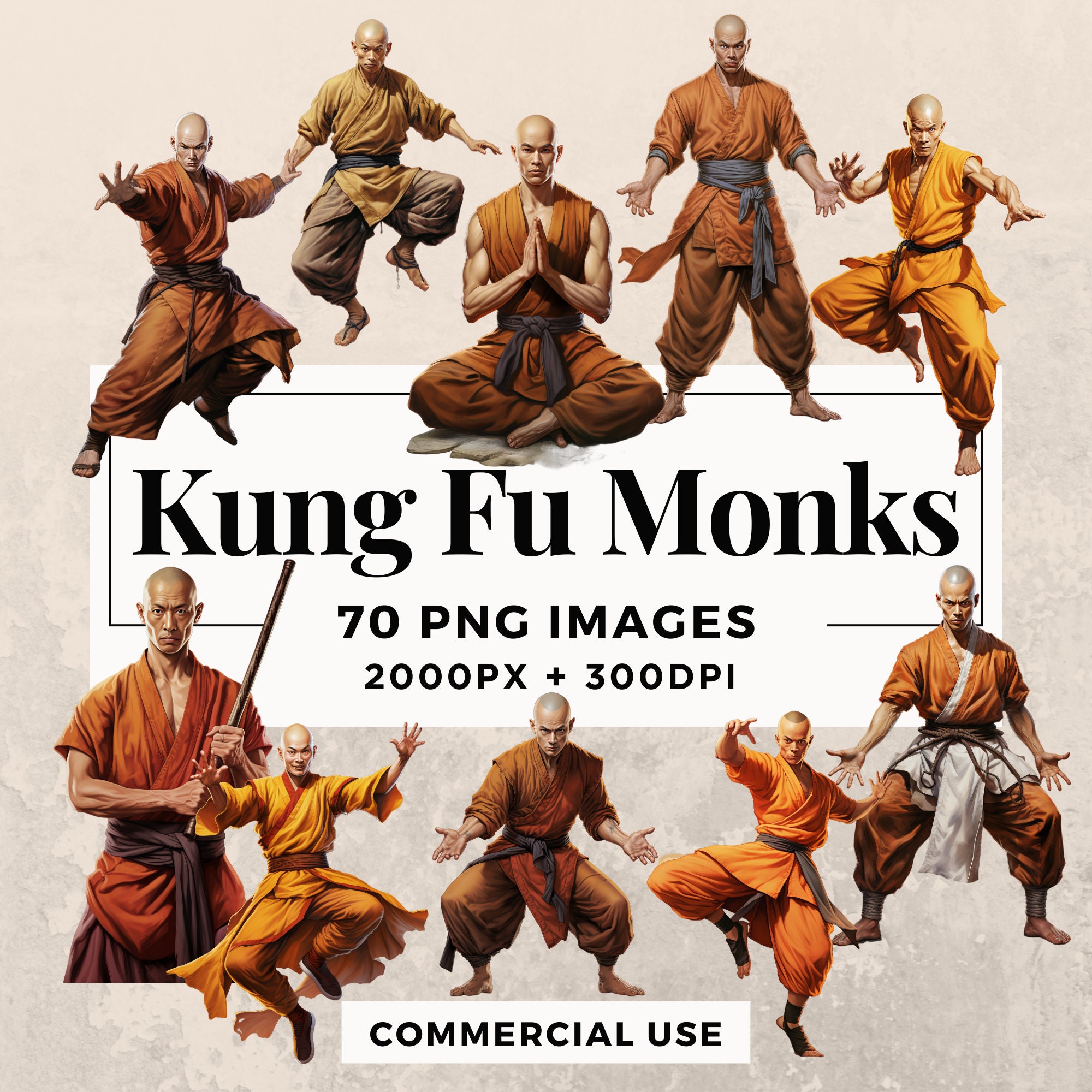 70 Kung Fu Monks Clipart Pack INSTANT DOWNLOAD 70 Kung Fu Monk ...