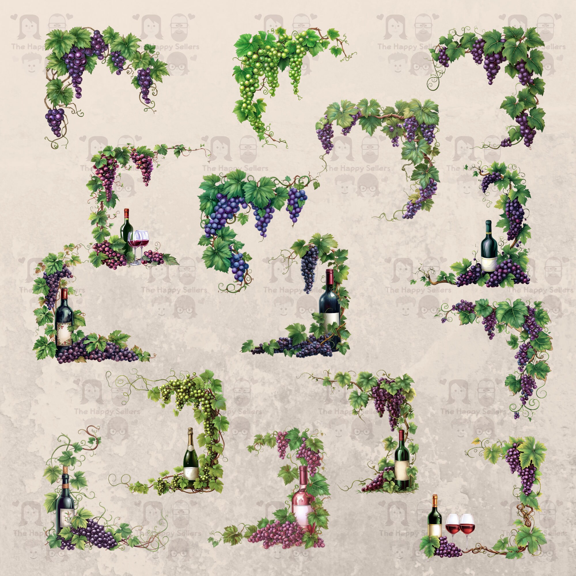 30 Grapevines Corner Designs Clipart Pack INSTANT DOWNLOAD, PNG ...
