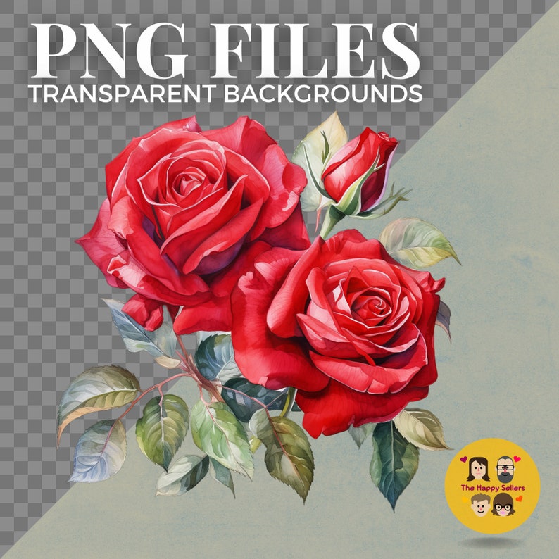 40 Watercolor Red Roses Clipart Pack INSTANT DOWNLOAD 40 Elegant Rose ...