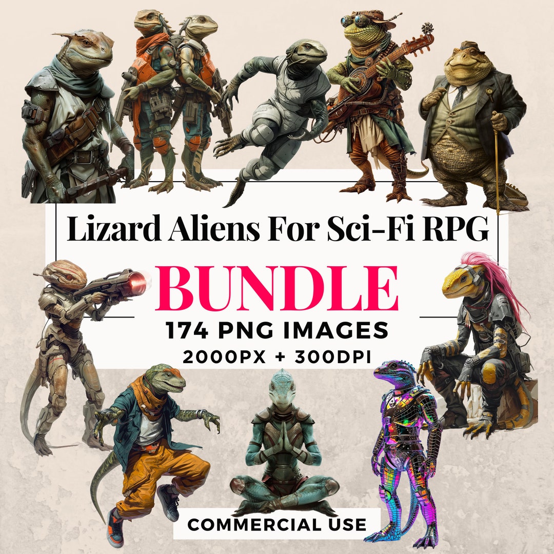 174 Lizard Aliens for Sci-fi RPG Clipart Bundle - Instant Download, PNG ...