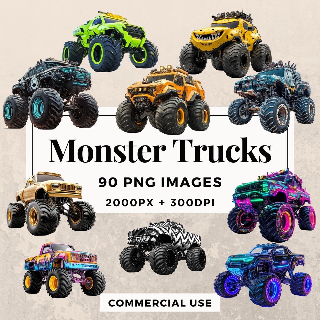 90 Monster Trucks Clipart Pack INSTANT DOWNLOAD 90 Colorful Truck ...